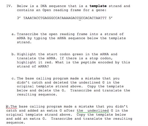 solved below is a dna sequence that is a template strand and