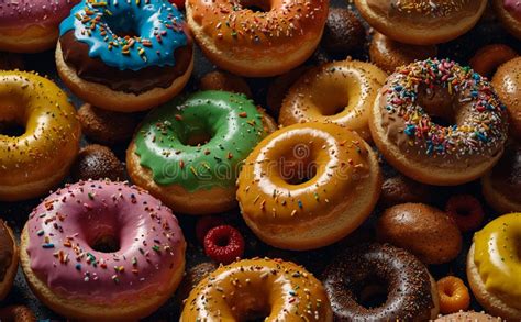Various Donuts With Different Flavors And Colors Stock Illustration Illustration Of