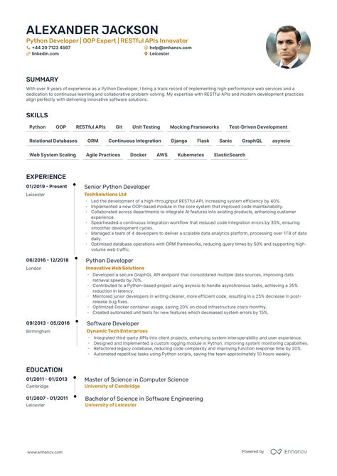 Python Developer Cv Examples And Guide For 2025