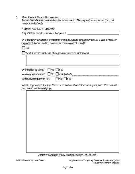Nevada Application For Temporary Order For Protection Against Harassment In The Workplace Fill