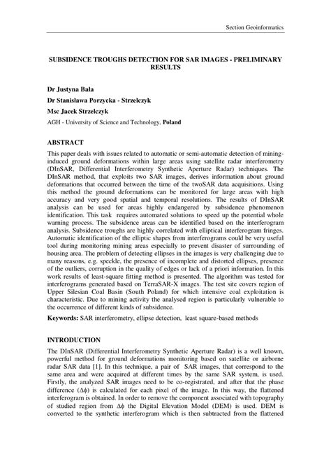 Pdf Subsidence Troughs Detection For Sar Images Preliminary Results