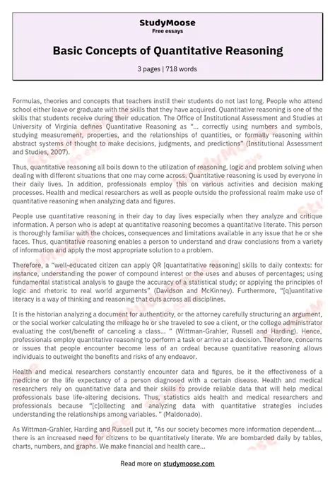 Basic Concepts Of Quantitative Reasoning Free Essay Example