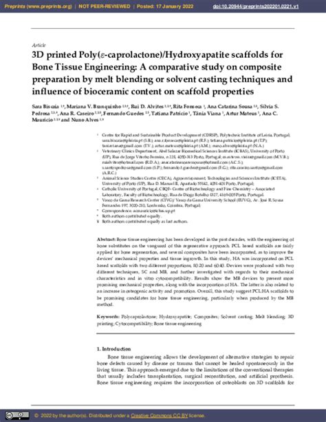 Pdf 3d Printed Poly Caprolactone Hydroxyapatite Scaffolds For Bone Tissue Engineering A