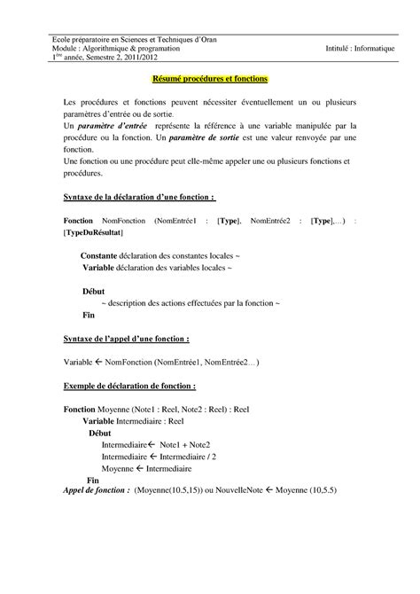 td5 algo francaises ecole préparatoire en sciences et techniques d