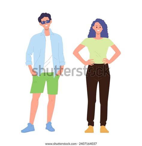 Happy Man Woman Cartoon Characters Wearing Stock Vector Royalty Free
