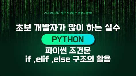 Python 초보개발자가 많이 하는 실수 38탄 파이썬 조건문 If Elif Else 구조의 활용 Youtube