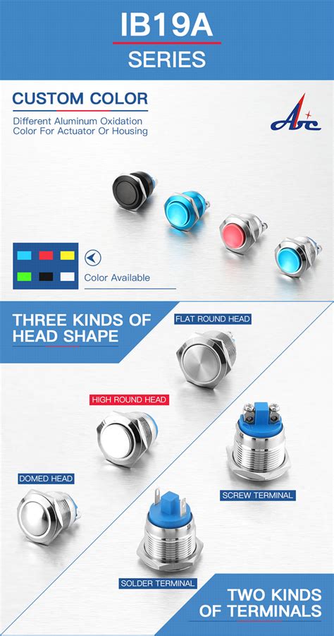 Mm Latching Switch No Nc Ring Led Pin Illuminated Ip Momentary Flat Round Push Button