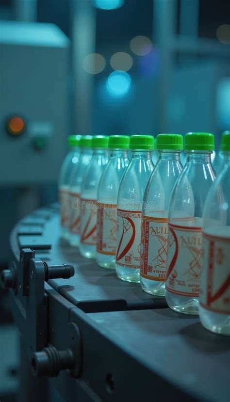 Bottled Water On A Conveyor Belt In A Bottling Plant Industry Food Production Manufacturing