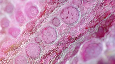 Microscopic View Of Ciliated Epithelial Cells Lining The Trachea Stock
