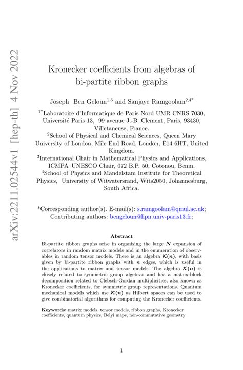 PDF Kronecker Coefficients From Algebras Of Bi Partite Ribbon Graphs