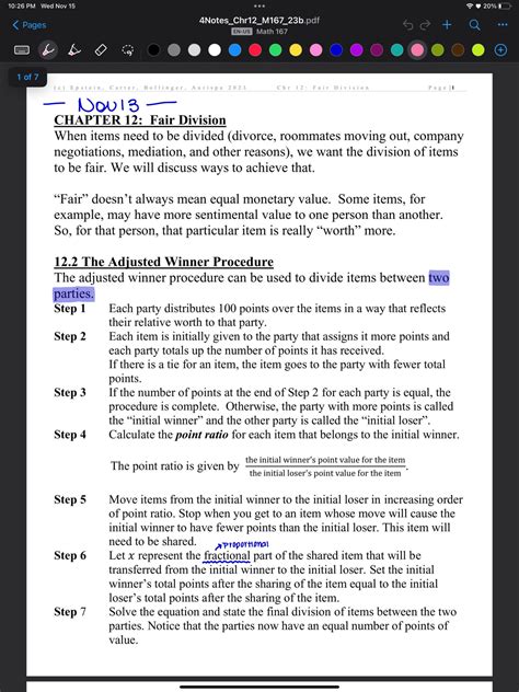 1 This Page Of Notes Includes How To Do The Adjusted Winner Procedure