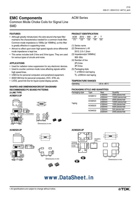ACM 4532 ACM 2012 Datasheet PDF TDK EMC Components