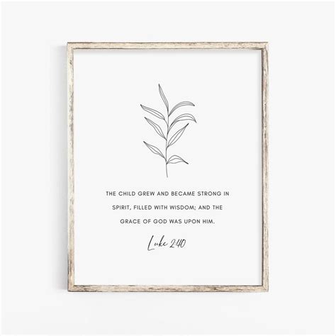Luke 2 40 Wall Art Nursery Botanical Scripture Printable