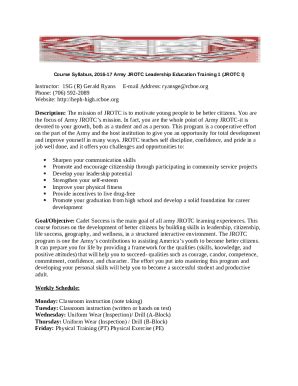 Course Syllabus 2016 17 Army JROTC Leadership Education Training 1 JROTC I Doc Template