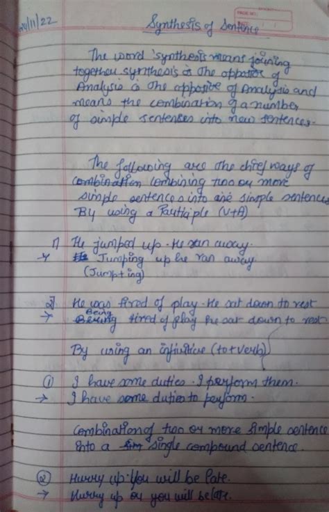 Synthesis Of Sentences Handwritten Notes Notes Insight