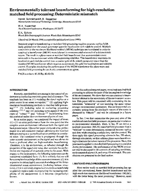 Pdf Environmentally Tolerant Beamforming For High Resolution Matched