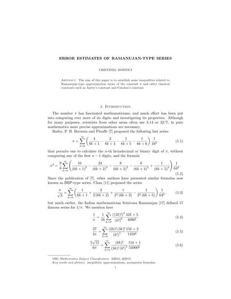 Pdf Error Estimates Of Ramanujan Type Series