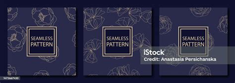 꽃과 함께 3 럭셔리 빈티지 완벽 한 패턴의 컬렉션입니다 책 표지 꽃 질감의 카드 초대장 풍부한 진한 파란색과 금색 벡터 그림입니다 0명에 대한 스톡 벡터 아트 및 기타