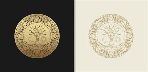 Premium Vector Tree Of Life With Moon And Sun With Engraving