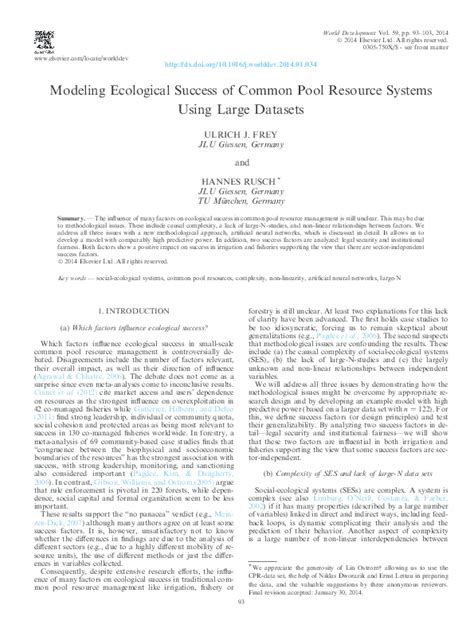 Pdf Modeling Ecological Success Of Common Pool Resource Systems Using Large Datasets