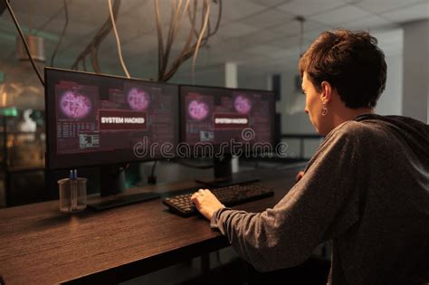 Female Hacker Cracking Password And Breaking Server Encryption Stock Photo Image Of Network