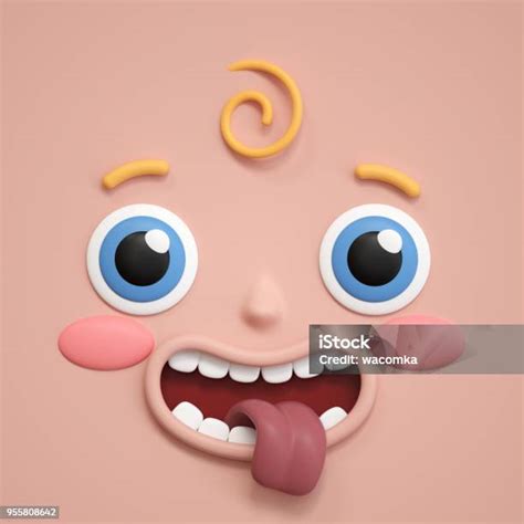 3d 렌더링 버 릇 없는 아기 귀여운 얼굴 아이콘을 열고 입 혀 흥분 행복 놀 유아 유아 감정적인 표정 Emoji 아이콘을 보여주는 만화 캐릭터 치과 의사에 대한 스톡 사진