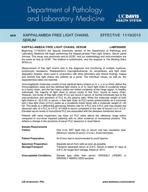 Serum Free Kappa Lambda Light Chain Ratio Is Abnormal Shelly Lighting