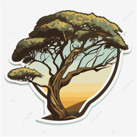 사막의 호랑이 나무 일러스트 스티커 클립 아트 벡터 고립 된 만화 아카시아 나무와 스티커 디자인 상표 나무 일러스트 Png 일러스트 및 벡터 에 대한 무료 다운로드