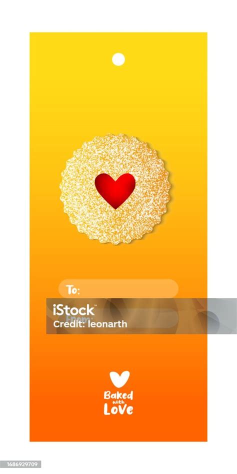 Linzer 쿠키 라벨 인사말 카드 디자인 요소 생과자 전통적인 크리스마스 샌드위치 쿠키 딸기 잼으로 가득 찼다 사랑으로 구워졌습니다 2023년에 대한 스톡 벡터 아트 및