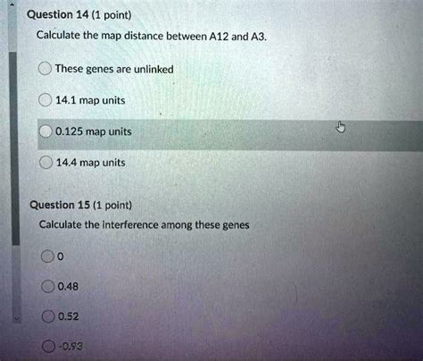 solved question 14 1 point calculate the map distance between a12