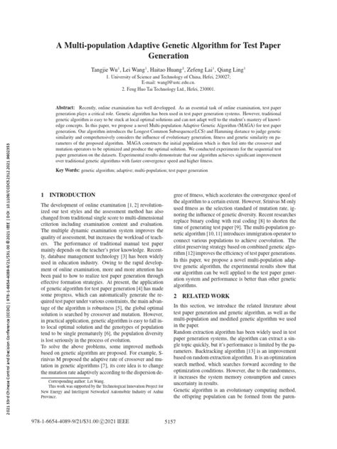 A Multi Population Adaptive Genetic Algorithm For Test Paper Generation Pdf