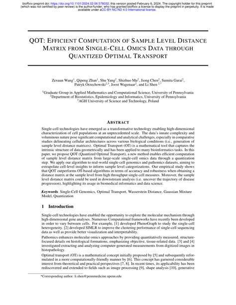 Pdf Qot Efficient Computation Of Sample Level Distance Matrix From Single Cell Omics Data