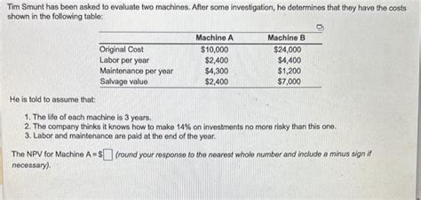 Solved Tim Smunt Has Been Asked To Evaluate Two Machines