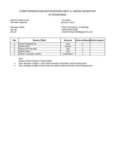 Ketersediaan 5 Indikator Vaksin Puskesmas Serimbu 2021 Pdf