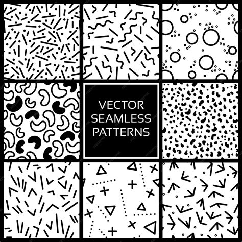 Premium Vector Set Of 8 Abstract Black And White Seamless Patterns