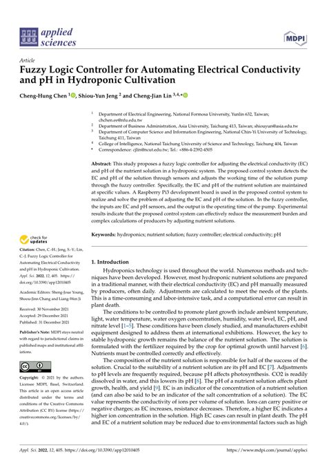 Pdf Fuzzy Logic Controller For Automating Electrical Conductivity And Ph In Hydroponic Cultivation