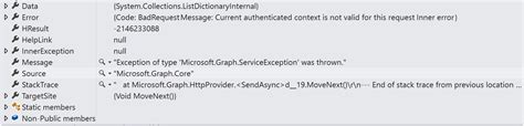 Error Handling Microsoft Graph Current Authenticated Context Is Not Valid For This Request