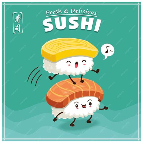 Premium Vector Vintage Sushi Poster Design With Vector Sushi