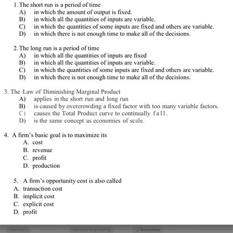 Solved 1 The Short Run Is A Period Of Time A In Which The Amount Of