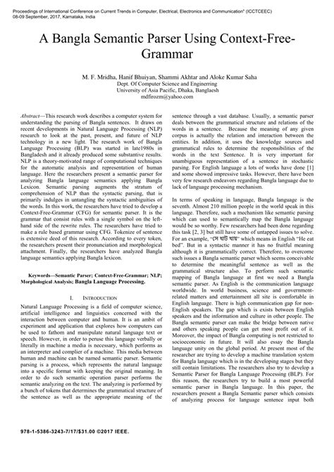 Pdf A Bangla Semantic Parser Using Context Free Grammar