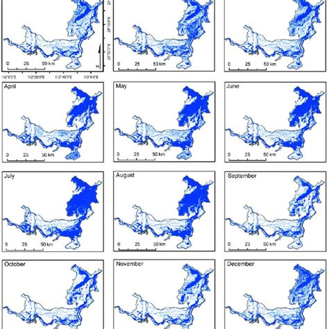 Dongting Lake Water Surface Extent Blue Of Fully Diked Area The 12 Download Scientific