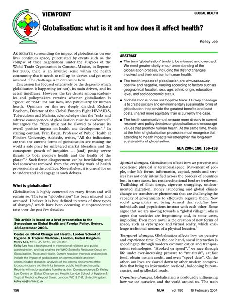 Pdf Globalisation What Is It And How Does It Affect Health