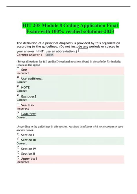 HIT Module Coding Application Final Exam With Verified Solutions HIT