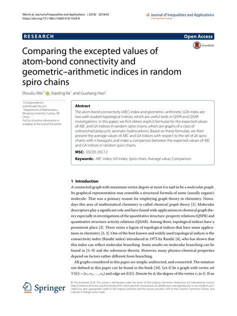 Pdf Comparing The Excepted Values Of Atom Bond Connectivity And Geometricarithmetic Indices