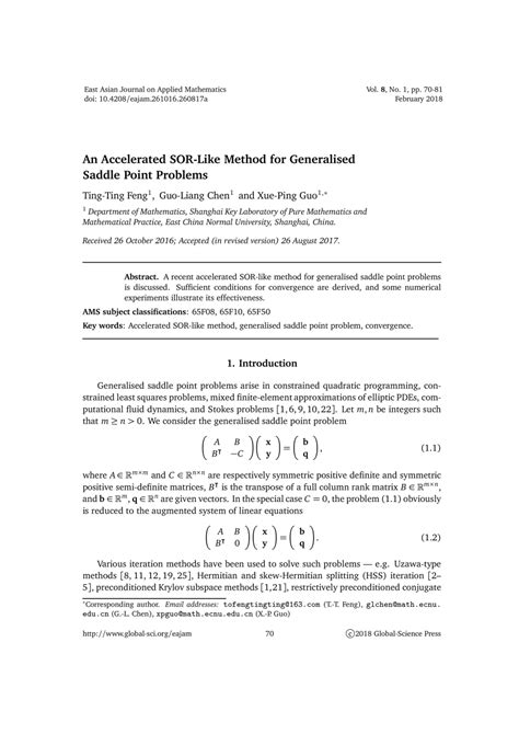 Global Science Press An Accelerated Sor Like Method For Generalised Saddle Point Problems