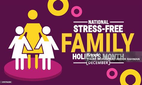 12월은 스트레스 없는 가족 휴가의 달입니다 휴일 컨셉 플래 카드 배경 인사말 카드 텍스트 비문이있는 포스터 디자인 템플릿 표준 소셜 미디어 게시물에 적합합니다 0명에 대한