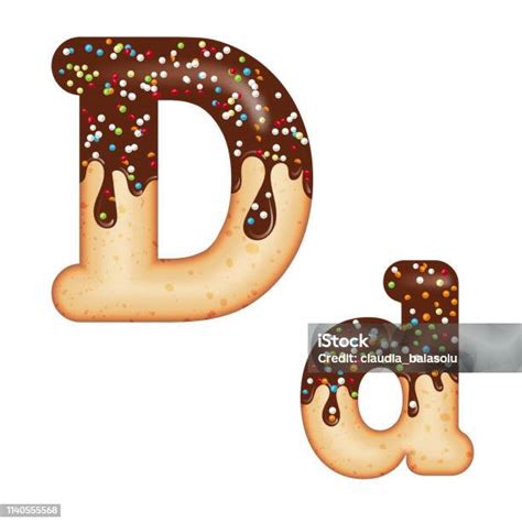 유혹적인 타이포 그래피 글꼴 디자인입니다 초콜렛 크림과 사탕을 가진 3d 도넛 편지 D 유약 0명에 대한 스톡 벡터 아트 및 기타 이미지 Istock