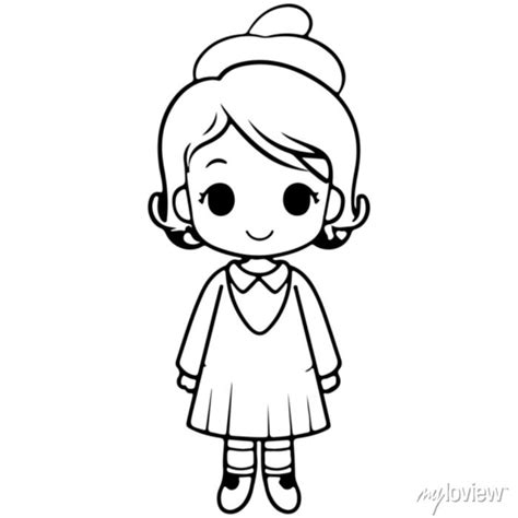 Kawaii Cute Korean Girl Character Line Art Outline Girl Illustration