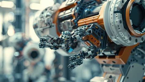 Robotic Arm In Automated Manufacturing Facility With Advanced Robotics Technology Aig62 Stock