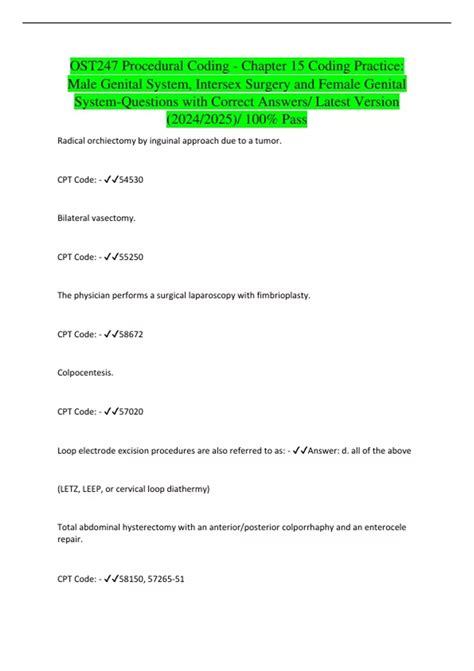 OST Procedural Coding Chapter Coding Practice Male Genital System Intersex Surgery And